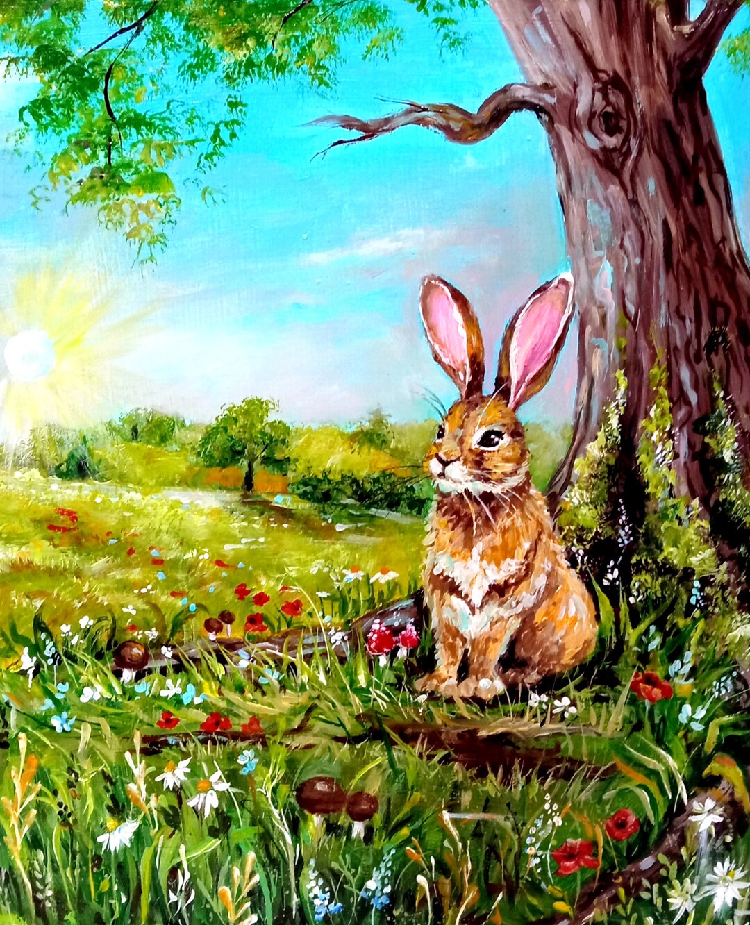 Original Ukrainian Painting: Art for Kids, Rabbit Nature Ukraine ...