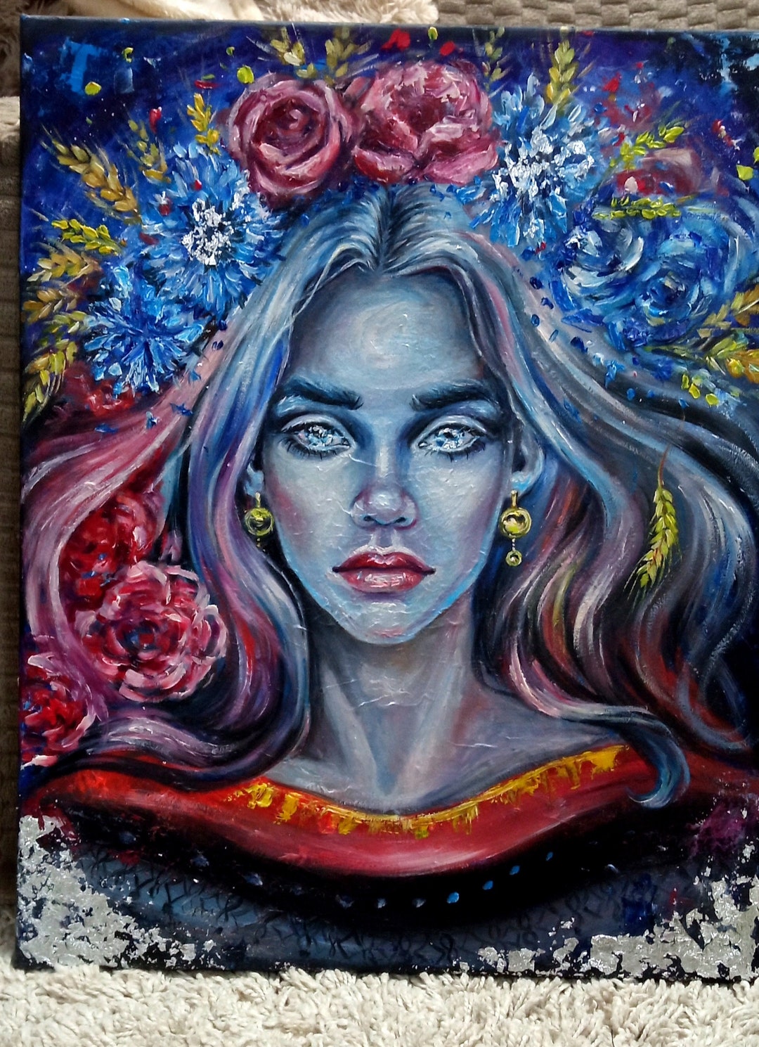 Ukrainian Portrait Woman With Flowers, Original Oil Painting, War in ...