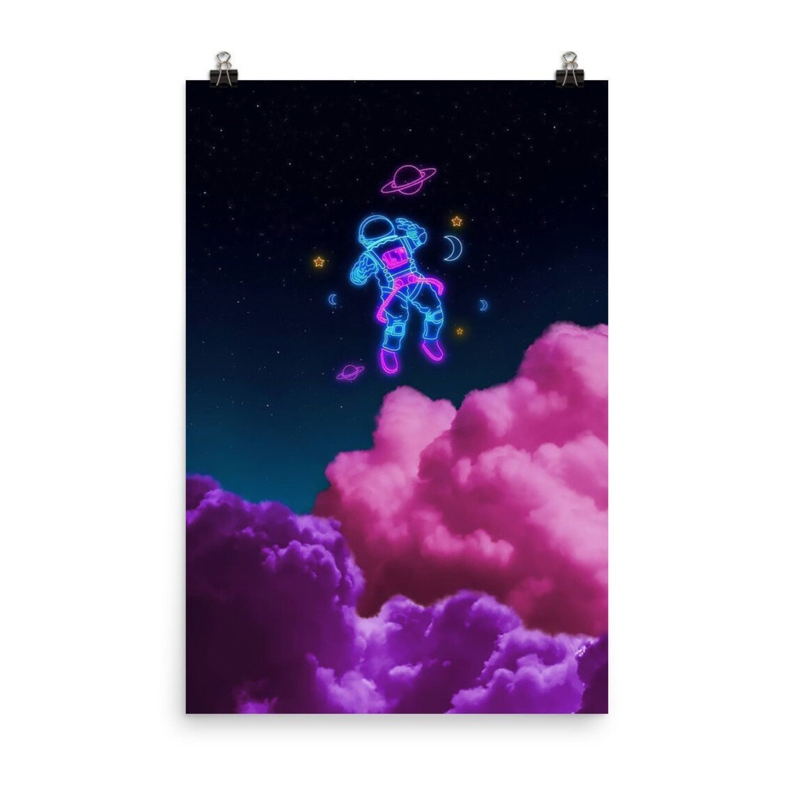 Astronaut in Neon Clouds Photo Print Glow Neon Poster | Sky Stars Space ...