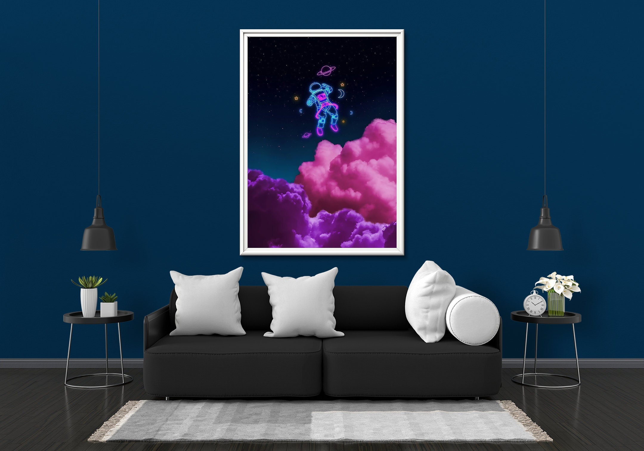 Astronaut in Neon Clouds Photo Print Glow Neon Poster | Sky Stars Space ...