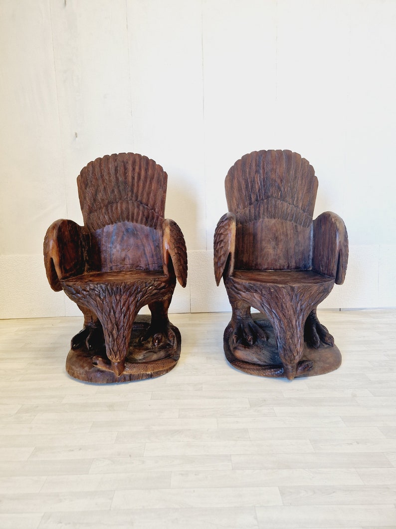 Pair of Solid Wood Carved American Eagle Armchairs - Etsy
