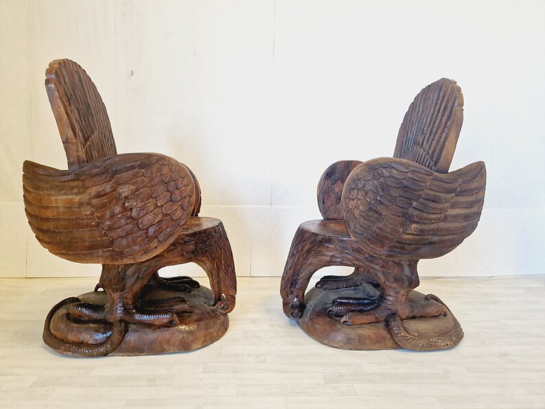 Pair of Solid Wood Carved American Eagle Armchairs - Etsy