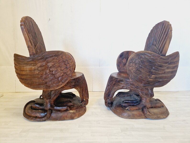 Pair of Solid Wood Carved American Eagle Armchairs - Etsy