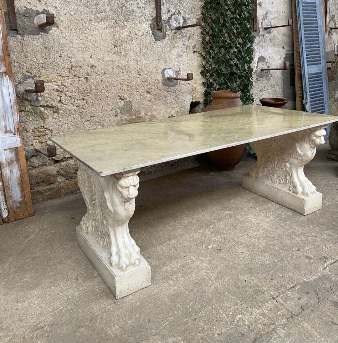 Large French Marble Table Carved Mythical Creatures to Base - Etsy