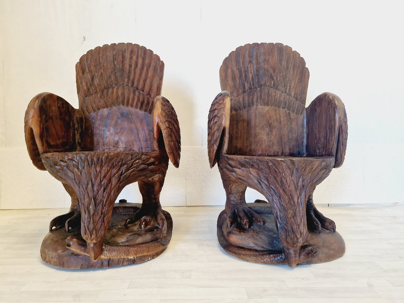 Pair of Solid Wood Carved American Eagle Armchairs - Etsy