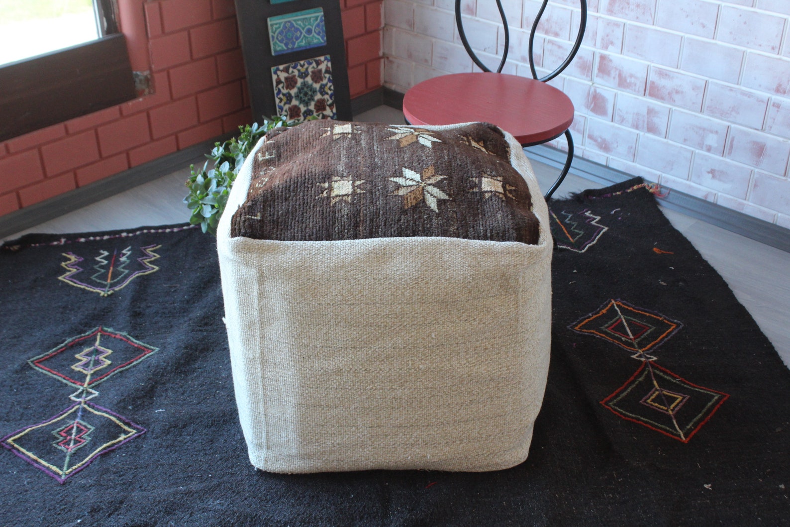 Brown Rug Pouf , Ethnic Rug Pouf, Vintage Rug Pouf, Vintage Rug Pouf ...