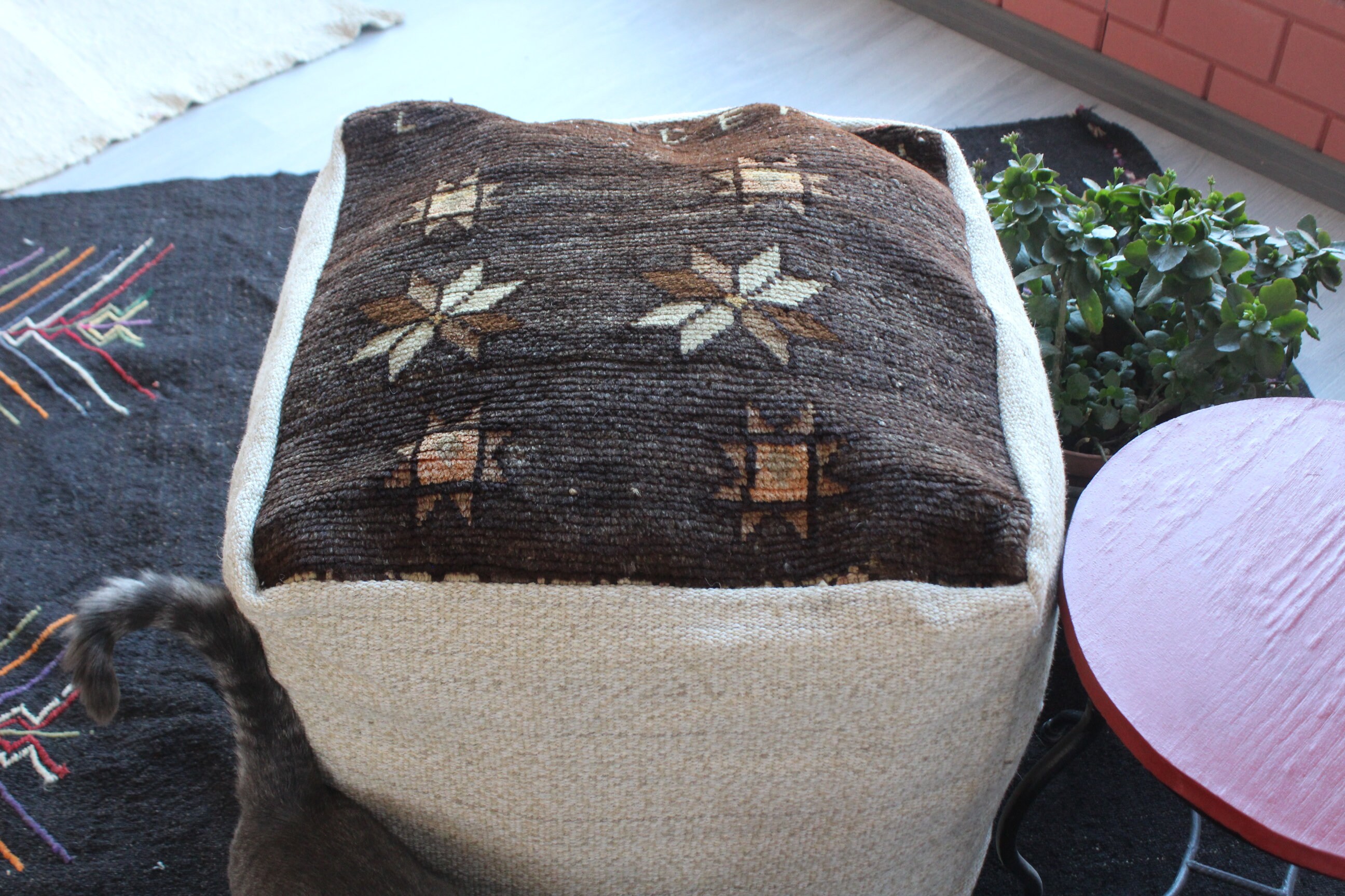 Brown Rug Pouf , Ethnic Rug Pouf, Vintage Rug Pouf, Vintage Rug Pouf ...