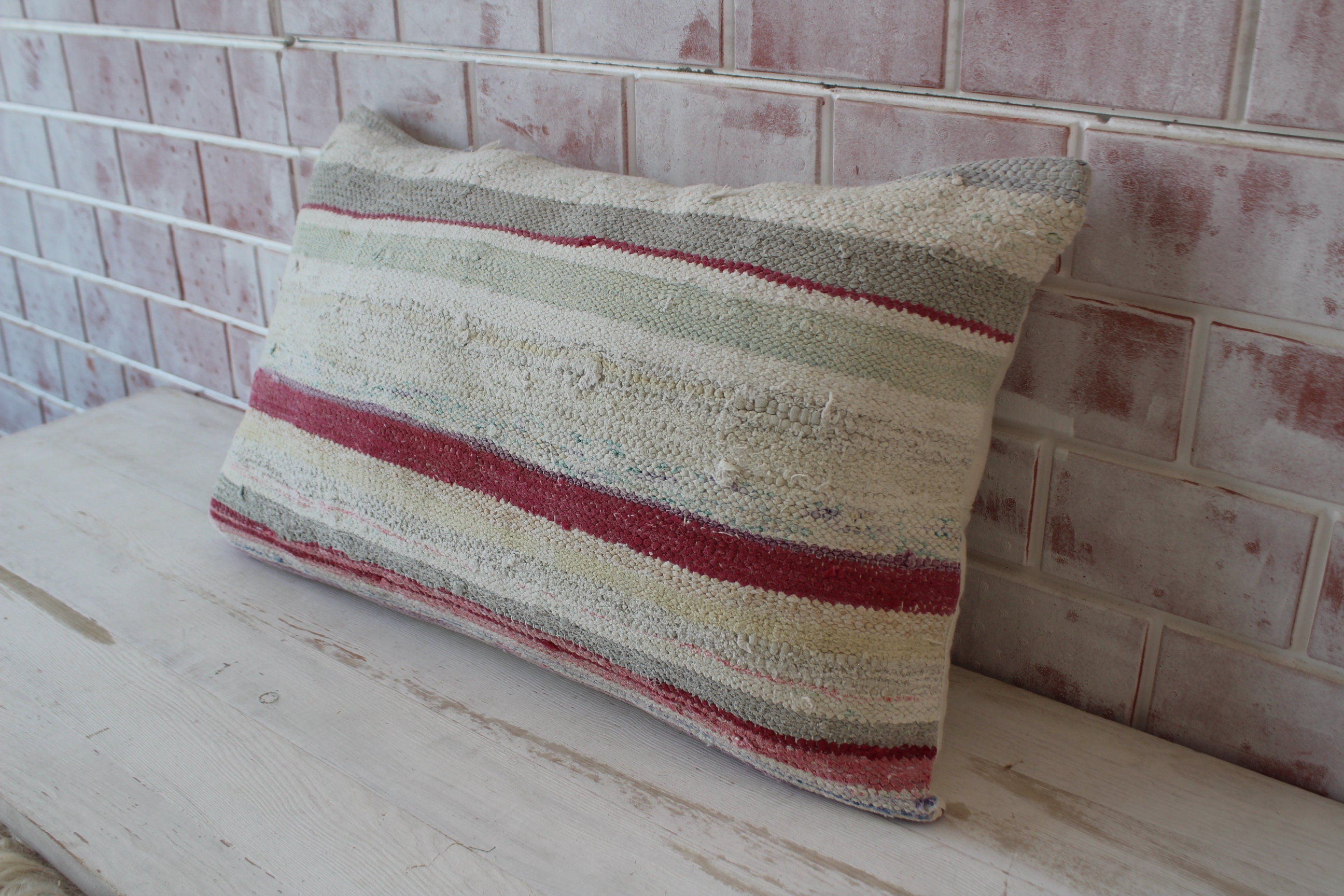 Rag Rug Pillow Cover Lumbar Rag Rug Cushion Cover Ethnic | Etsy