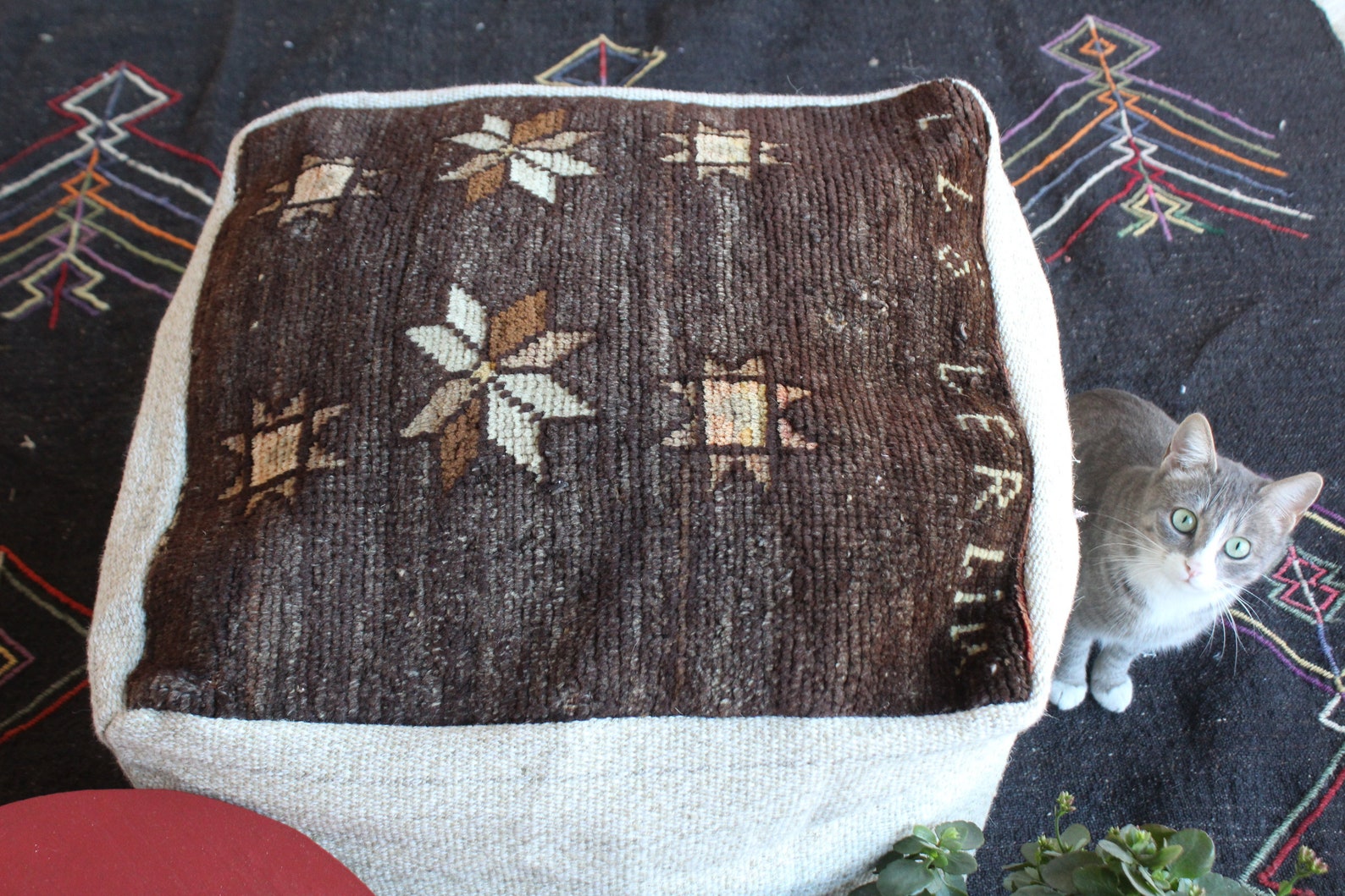 Brown Rug Pouf , Ethnic Rug Pouf, Vintage Rug Pouf, Vintage Rug Pouf ...