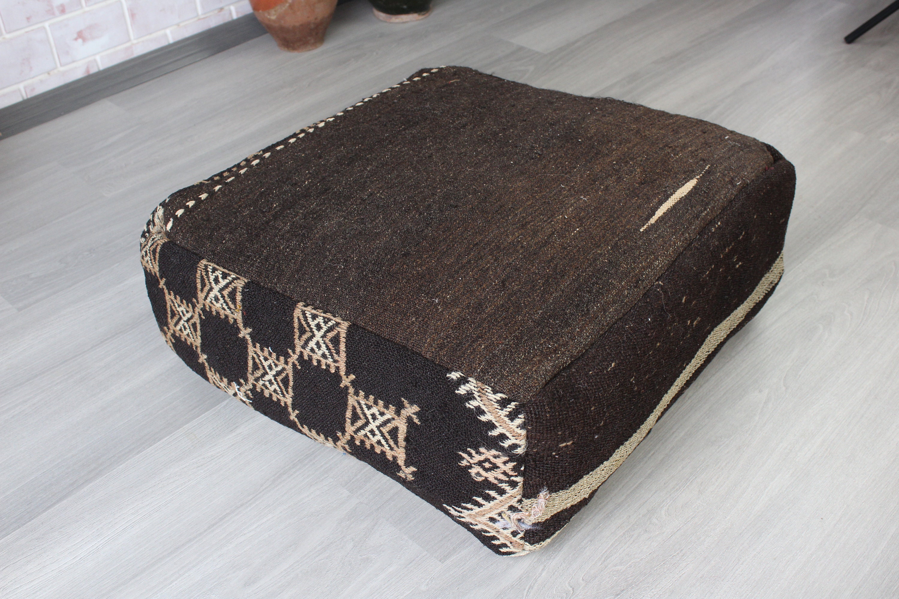 Brown Wool Pouf Ethnic Pouf Vintage Pouf Cover Decorative | Etsy