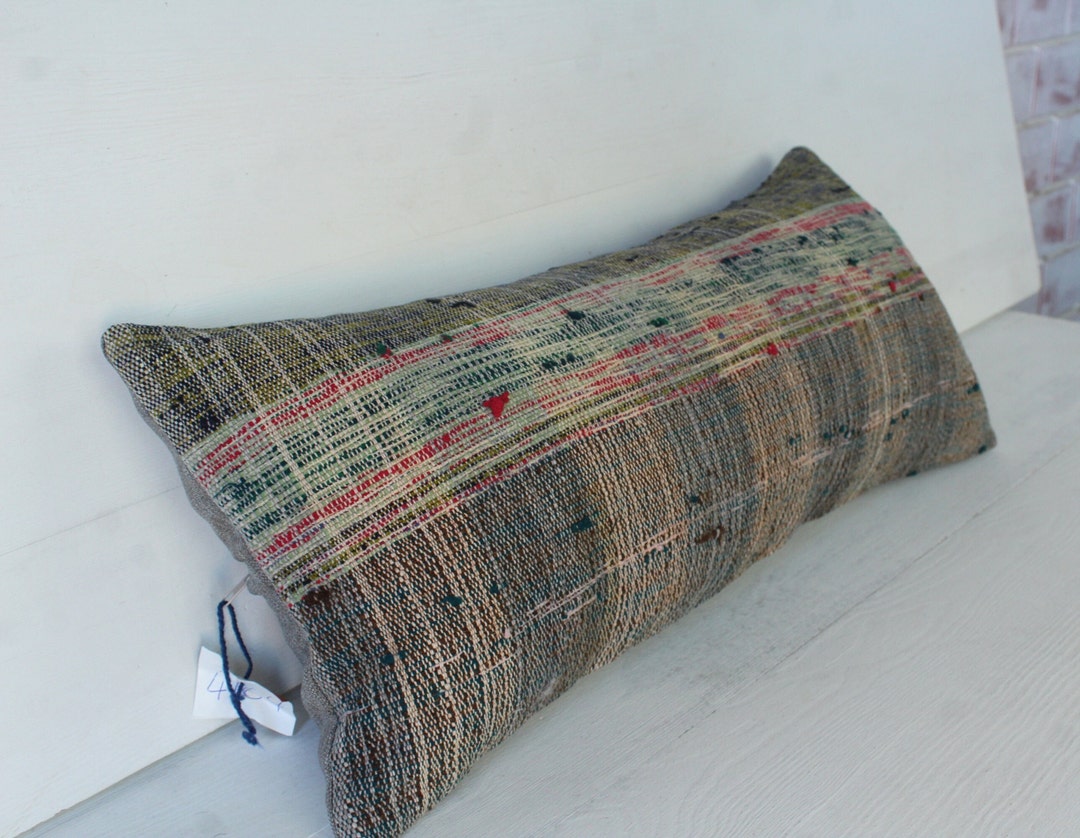 12x26 Vintage Rag Rug Pillow, Ethnic Rag Rug Pillow , Handmade Cotton ...