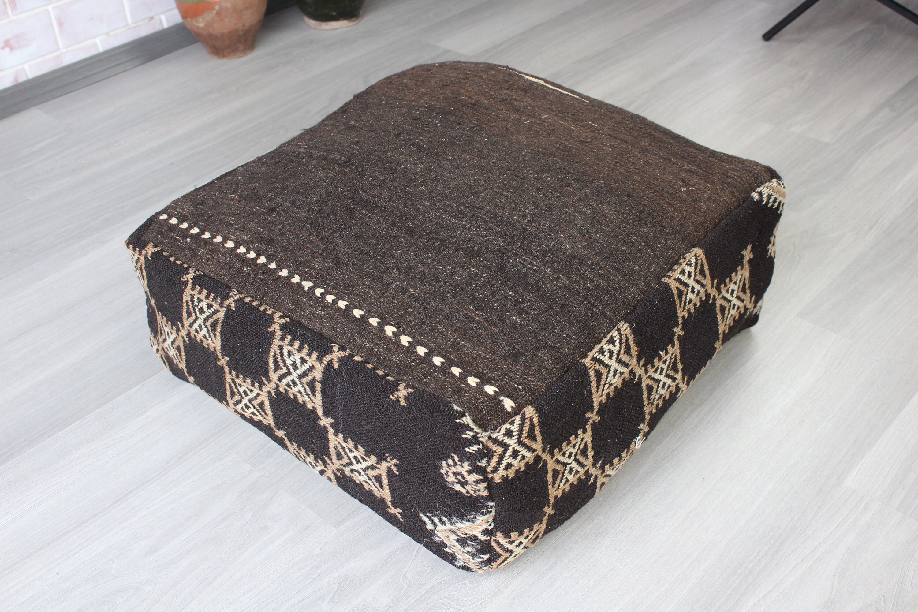 Brown Wool Pouf Ethnic Pouf Vintage Pouf Cover Decorative | Etsy