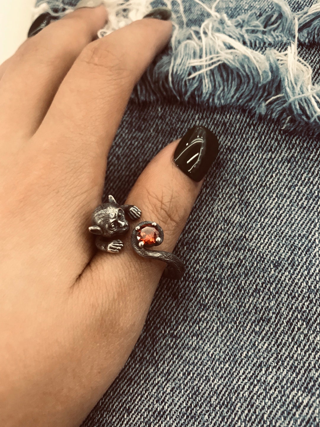 Monkeys and Gems Ring// Sterling Silver// Handmade Solid S925//unique ...