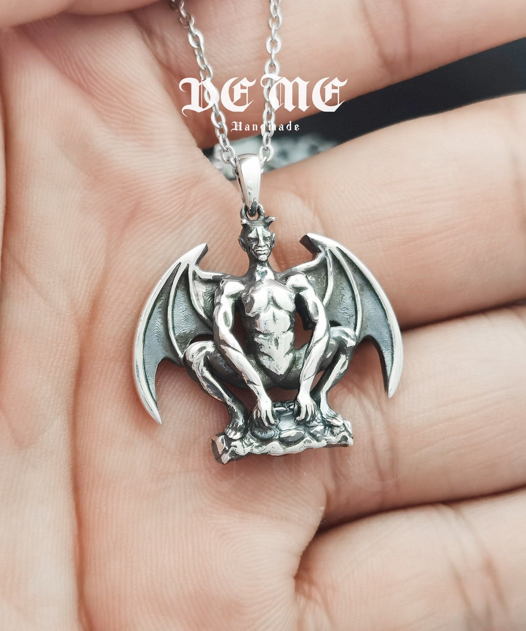 Devil Necklace// Sterling Silver// Handmade Solid S925//unique Punk ...