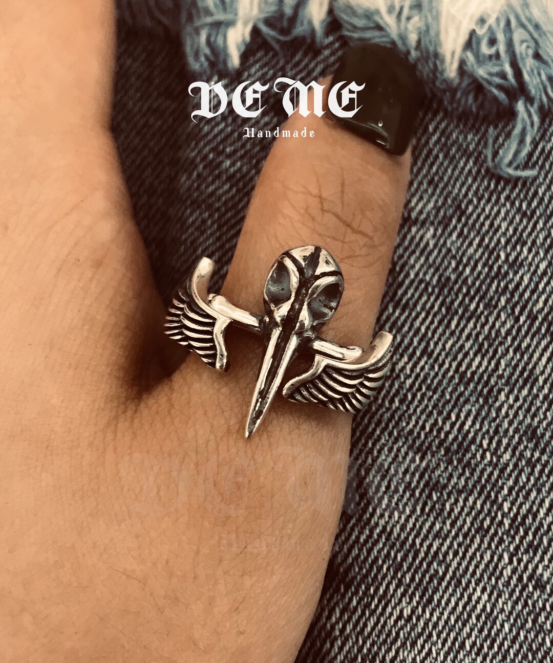 Skull and Wings Ring Set /2 in 1 Ring /925 Sterling Silver Ring /2 Pcs ...