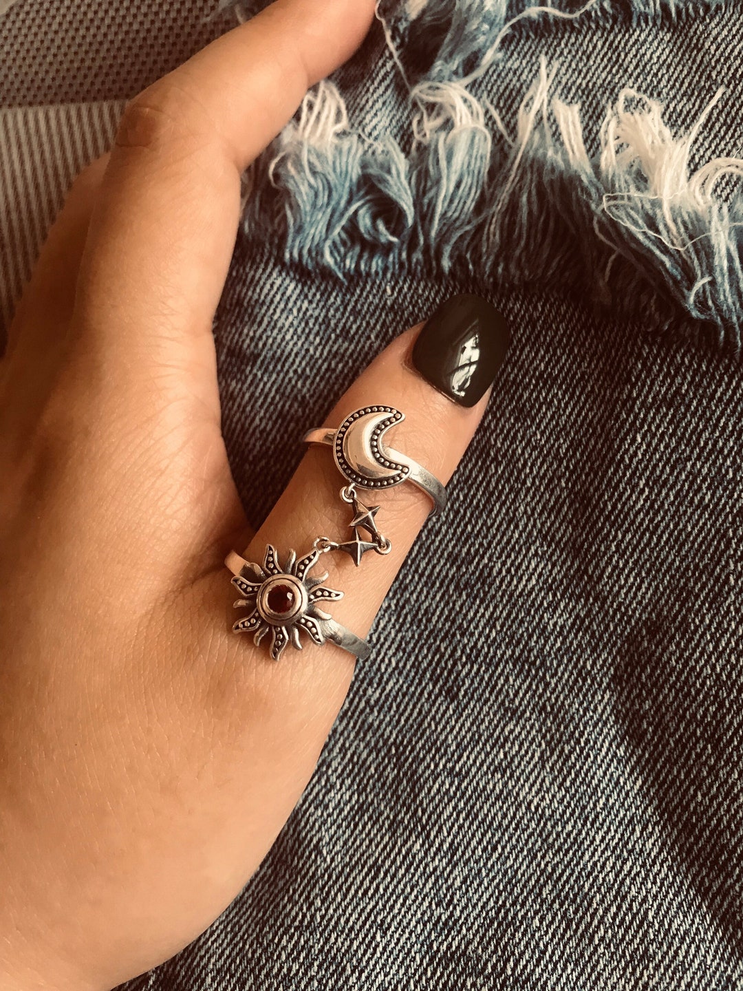 Sun Moon Stacking Ring//handmade Jewelry//sterling Silver//custom ...