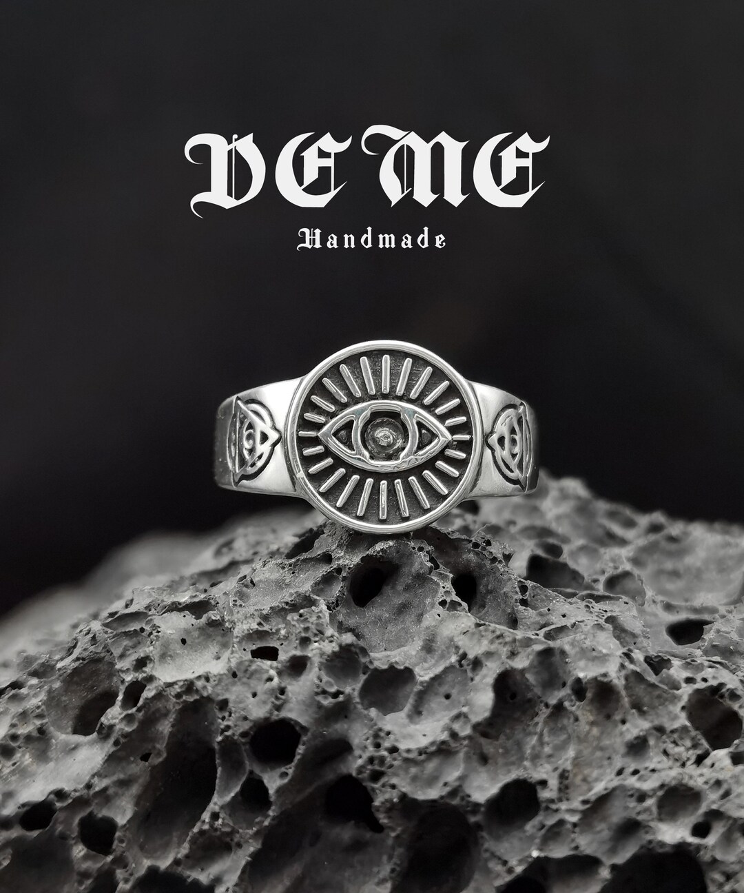 Evil Eye Sterling Silver Ring Handmade Solid Medieval 925 Unisex Punk ...
