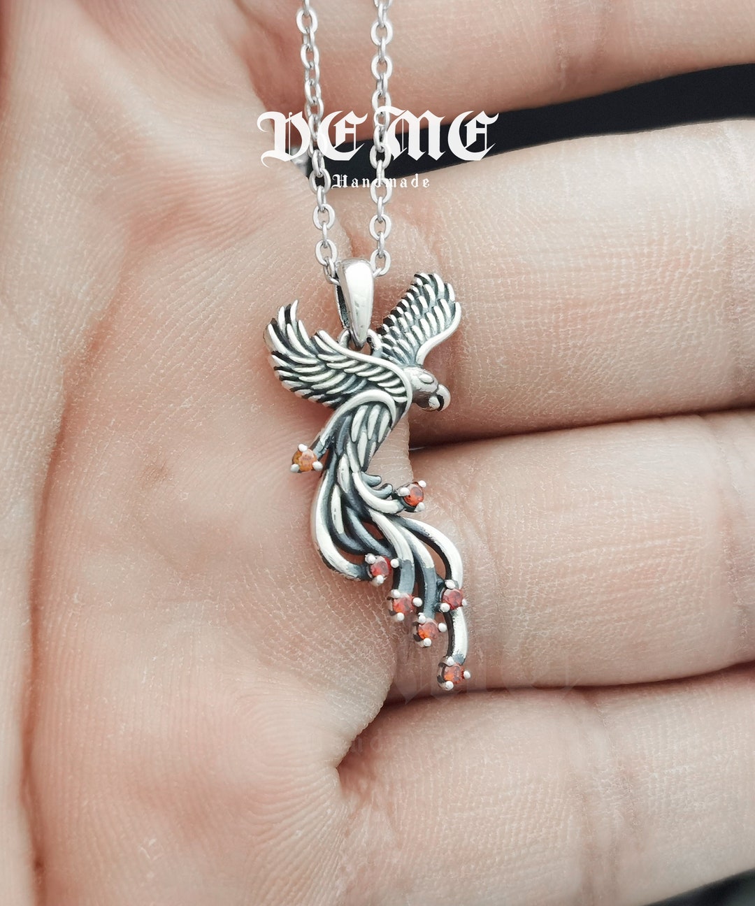 Sterling Silver Phoenix Necklace: Custom Birthstone Pendant - Etsy