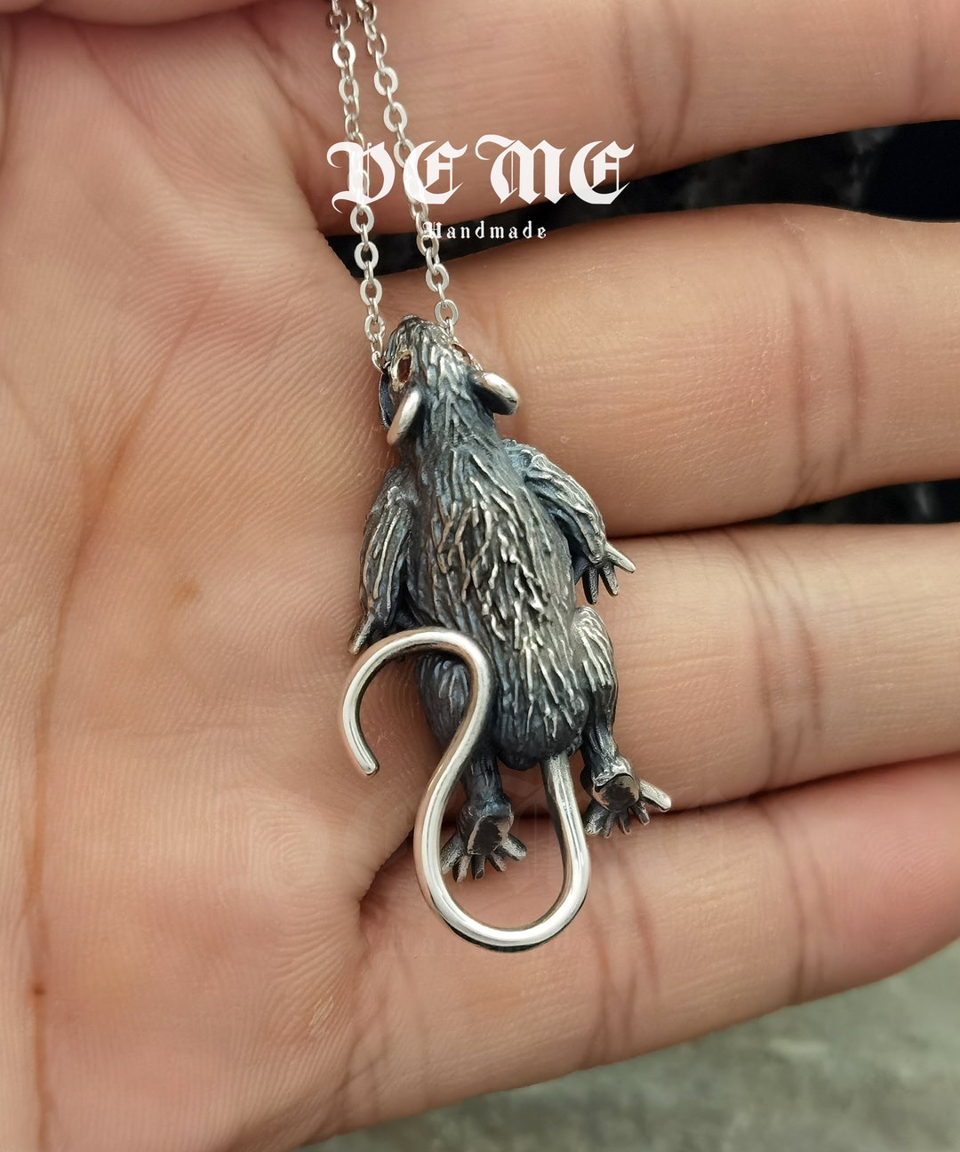 Sterling Silver Rat Pendant Necklace: Handmade Animal Jewelry - Etsy