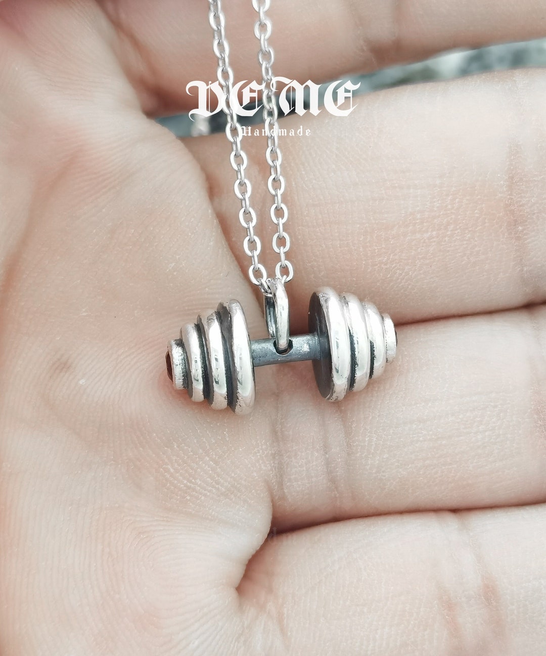 Sterling Silver Dumbbell Necklace: Personalized Birthstone Pendant - Etsy