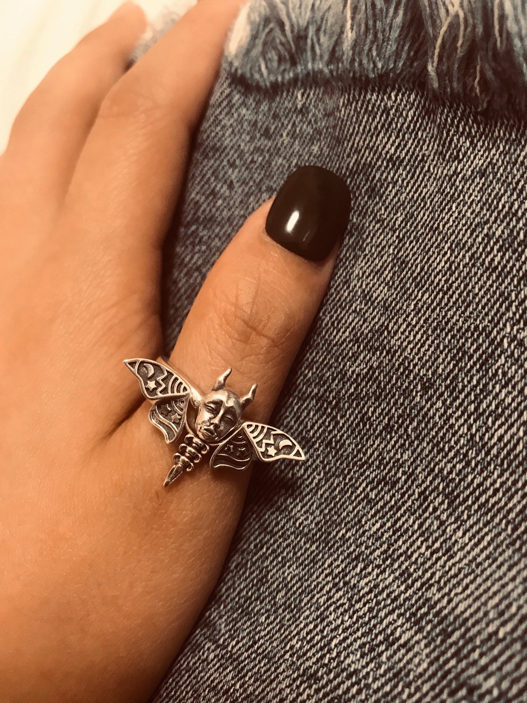 Demonic Moth Set of 2 Sterling Silver Stacking Rings //stackable Ring ...