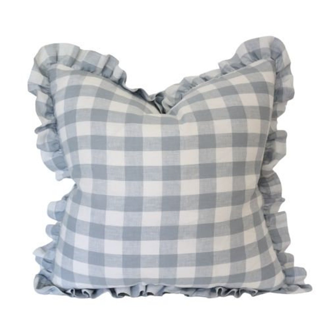 Ruffled Blue & White Check Cushion - Etsy