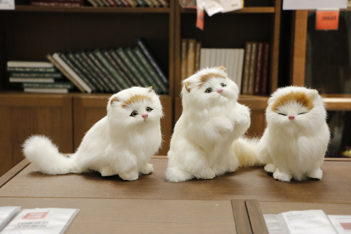 Realistic Cat Plush Furry Kitten Lifelike Animal Figurines Miniature ...