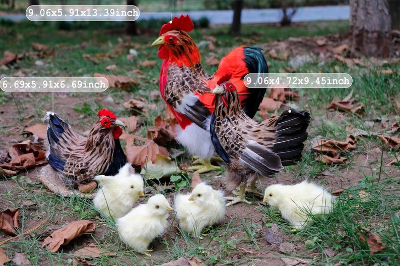 Fake Chicken Figurine Hen Rooster Taxidermy Miniature Replica Decor ...