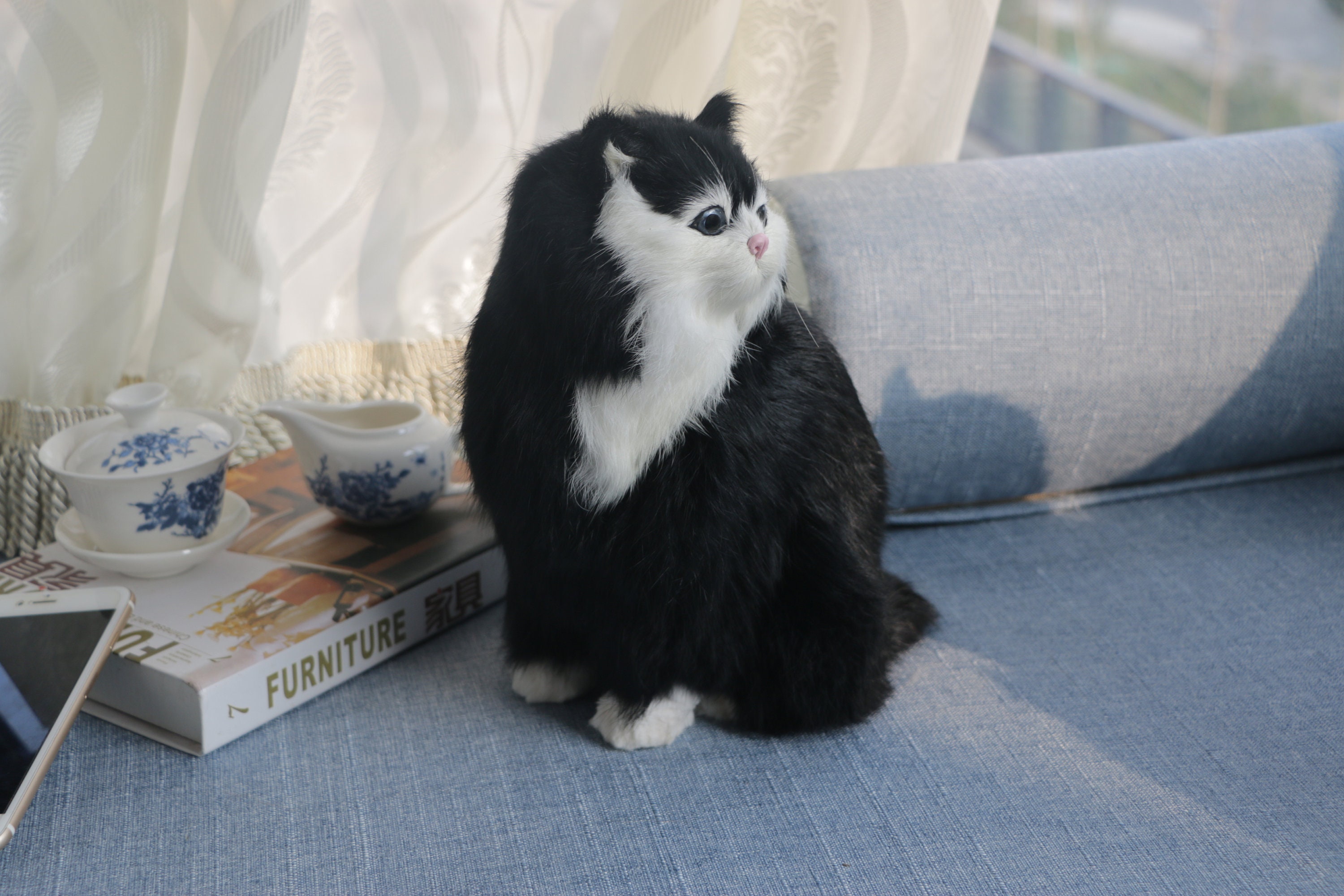 Realistic Furry Calico Cat Lifelike Kittten Figurines Miniatures Decor ...