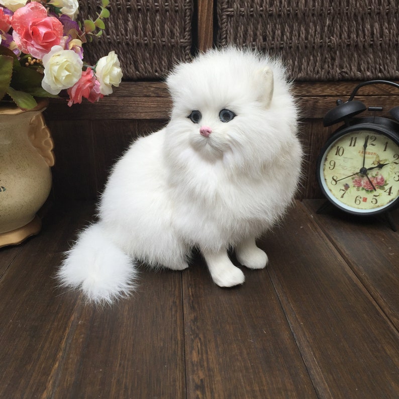 Lifelike Persian Cat Figurine Realistic Animal Plush Furry Mini Kitten ...