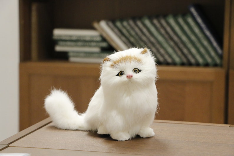 Realistic Cat Plush Furry Kitten Lifelike Animal Figurines Miniature ...