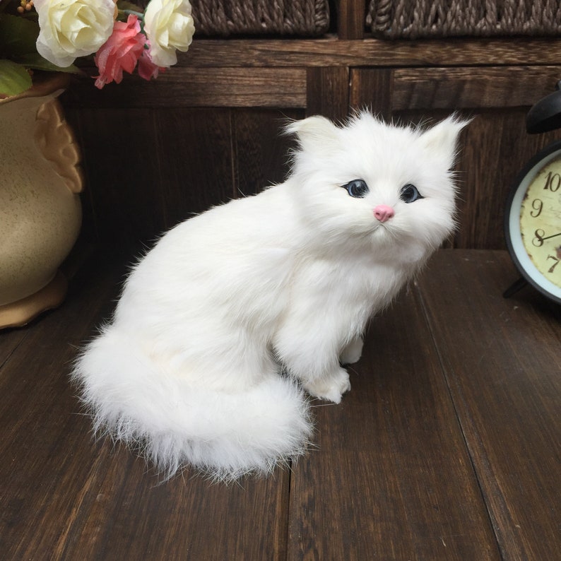 Lifelike Persian Cat Figurine Realistic Animal Plush Furry Mini Kitten ...