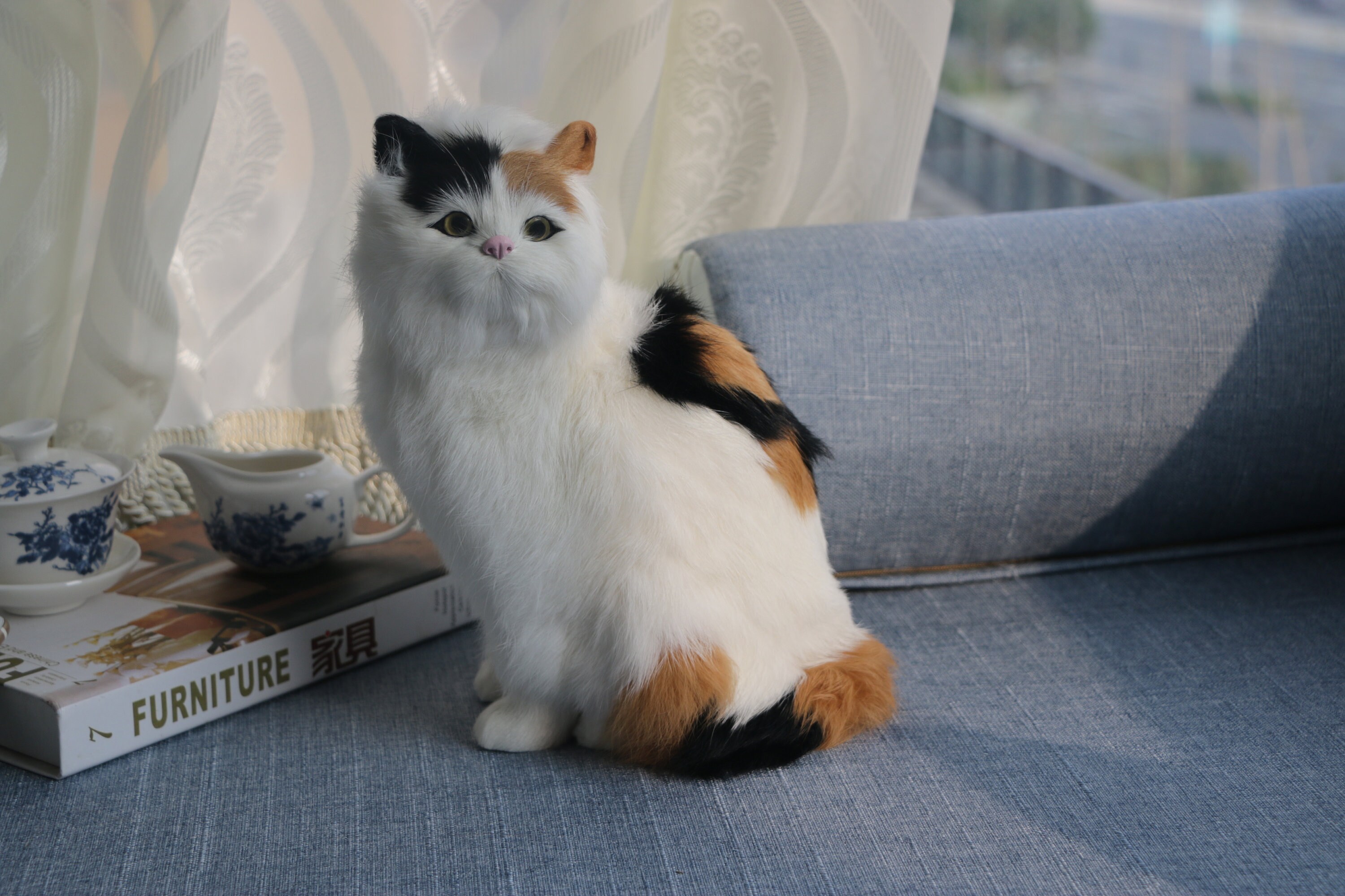 Realistic Furry Calico Cat Lifelike Kittten Figurines Miniatures Decor ...