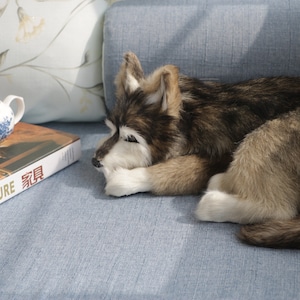 Sleeping Dog Realistic Plush Lifelike Puppy Figurine Animal Statue ...