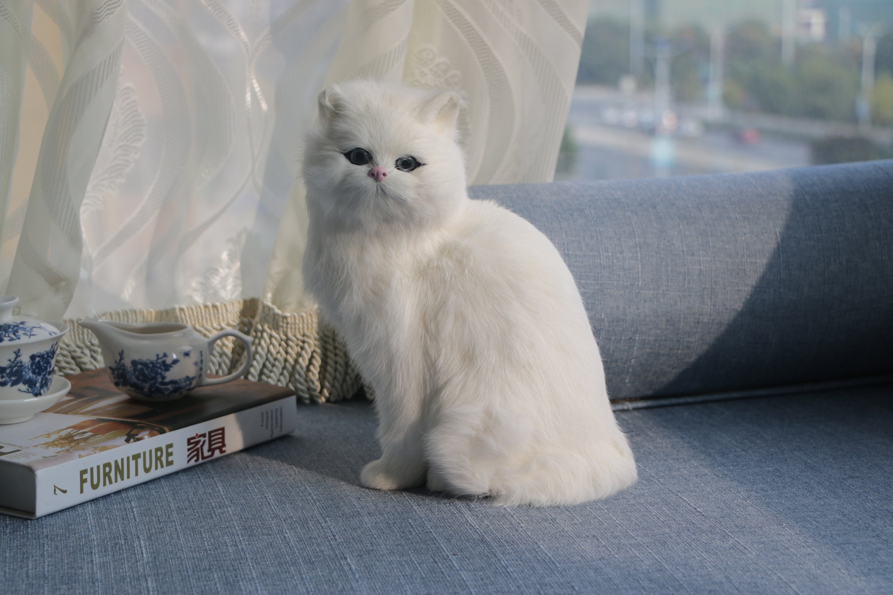 Realistic Furry Calico Cat Lifelike Kittten Figurines Miniatures Decor ...