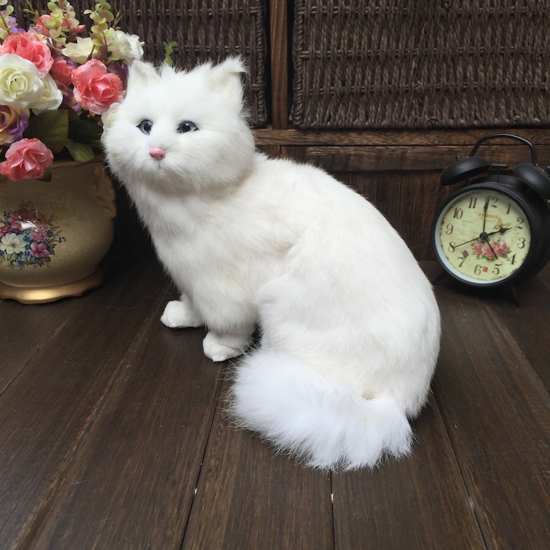 Lifelike Persian Cat Figurine Realistic Animal Plush Furry Mini Kitten ...