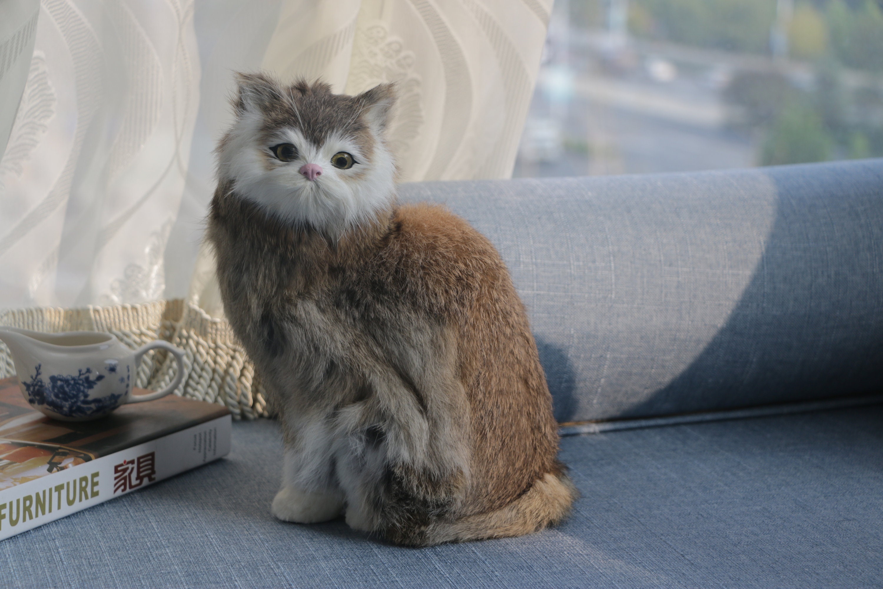 Realistic Furry Calico Cat Lifelike Kittten Figurines Miniatures Decor ...