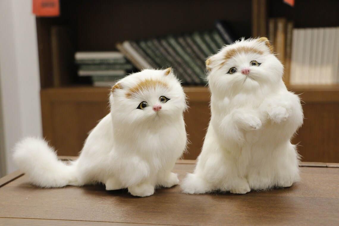 Realistic Cat Plush Furry Kitten Lifelike Animal Figurines Miniature ...