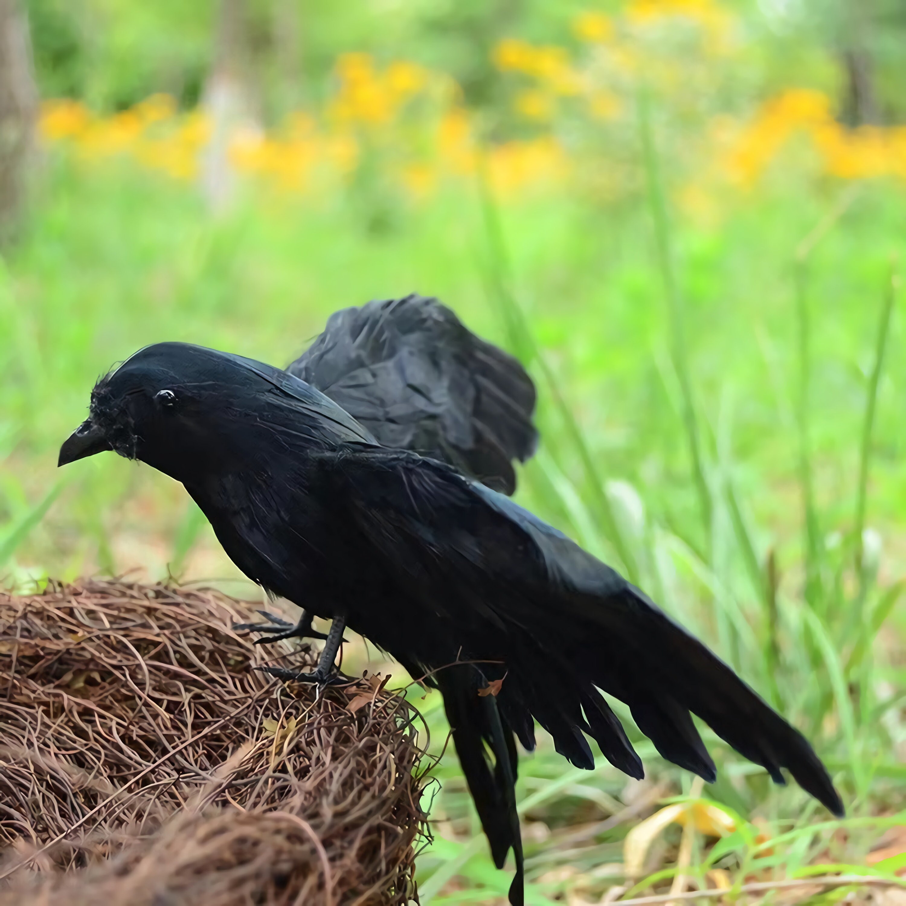 Realistic Black Feathered Crow Sculpture Figurine Statue Taxidermy ...