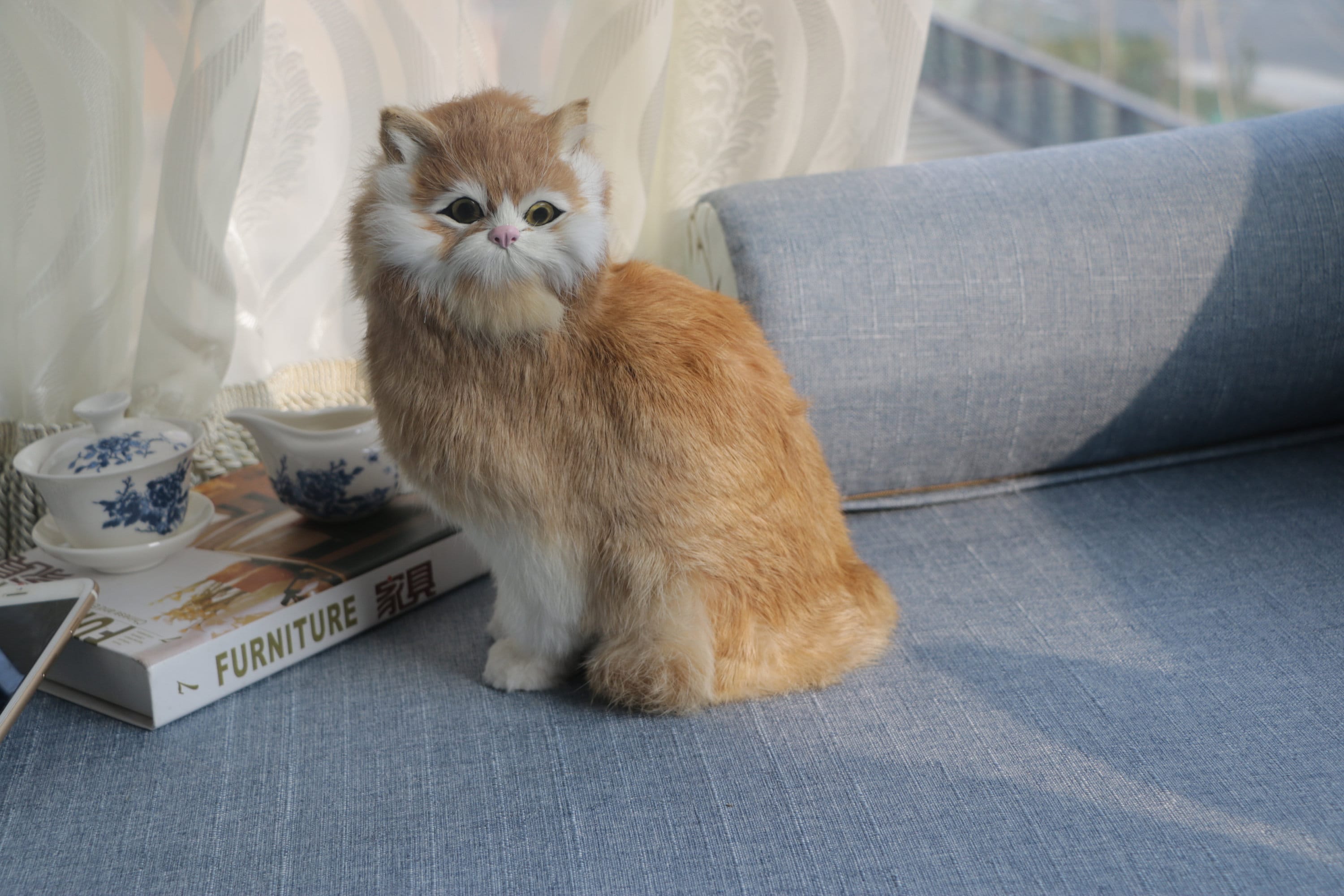 Realistic Furry Calico Cat Lifelike Kittten Figurines Miniatures Decor ...