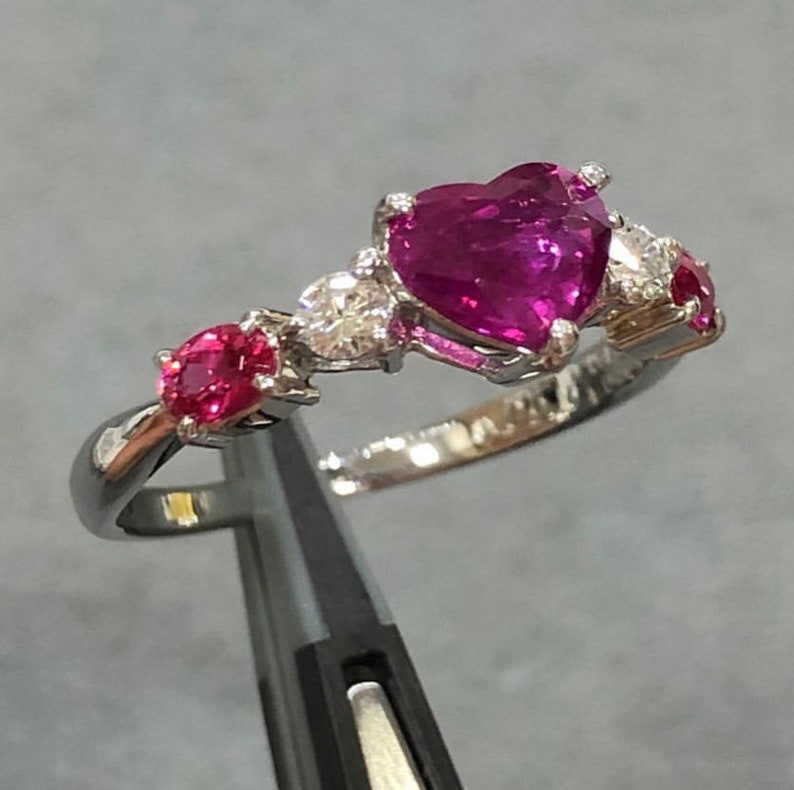 Heart Shaped Genuine Lab Grown Ruby Engagement Ring Ruby - Etsy