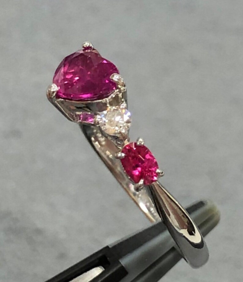 Heart Shaped Genuine Lab Grown Ruby Engagement Ring Ruby - Etsy