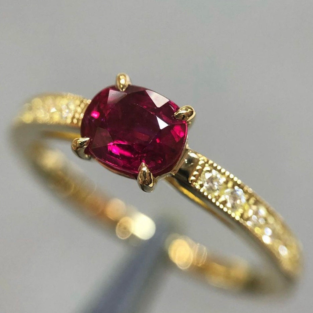 Ruby Engagement Ring, Lab Created Ruby Ring, Minimalist Ruby Gift Ring ...