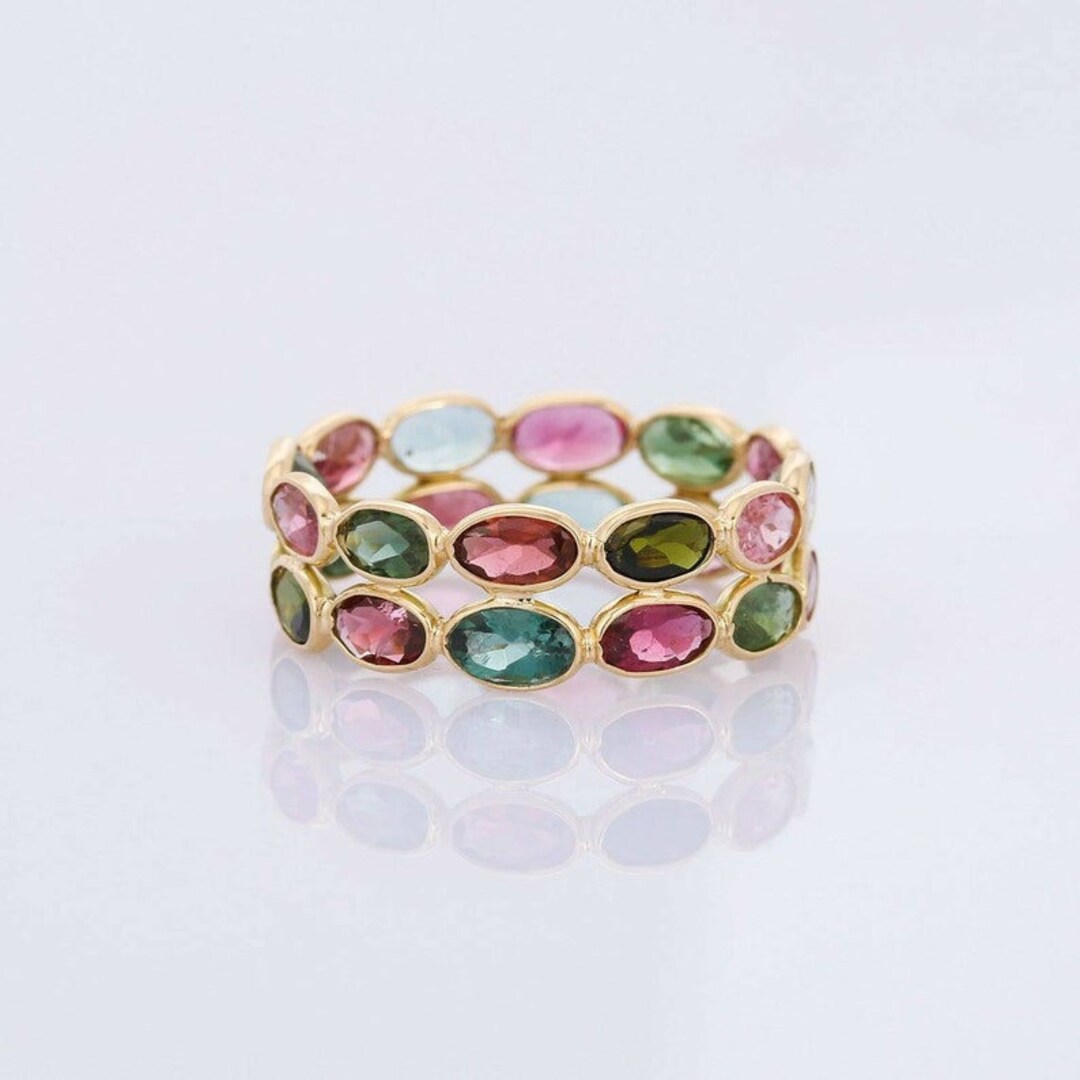 Multi Tourmaline Ring Multi Gemstone Eternity Band 925 - Etsy