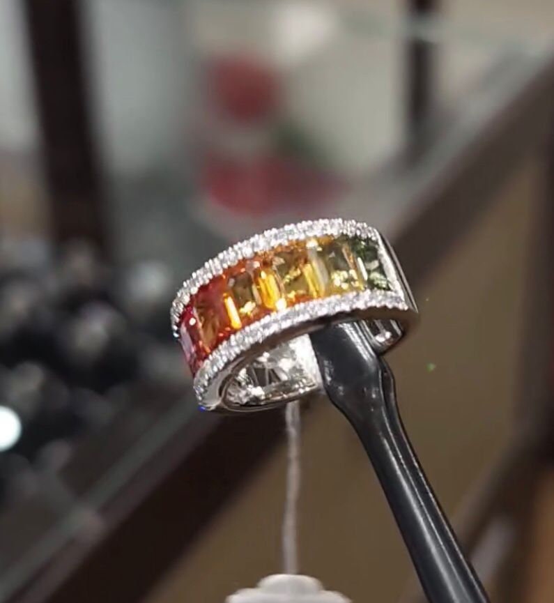 Rainbow Sapphire Ring, Ombre Sapphire Ring, Stackable Jewelry, Colorful ...