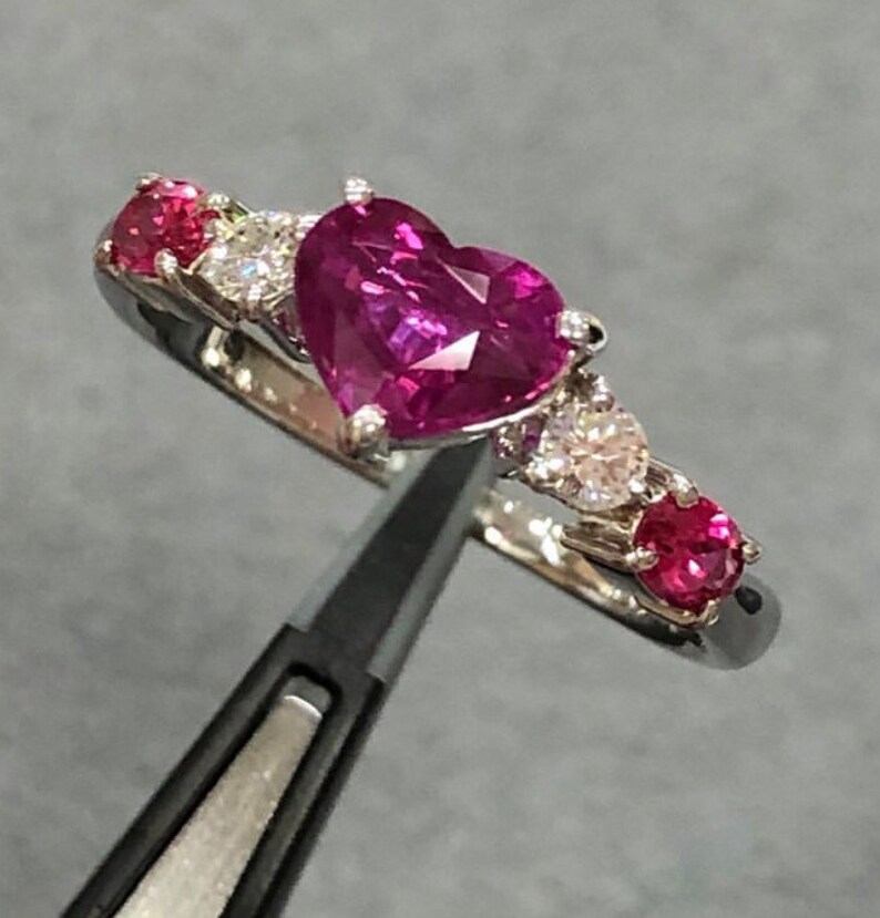 Heart Shaped Genuine Lab Grown Ruby Engagement Ring Ruby - Etsy