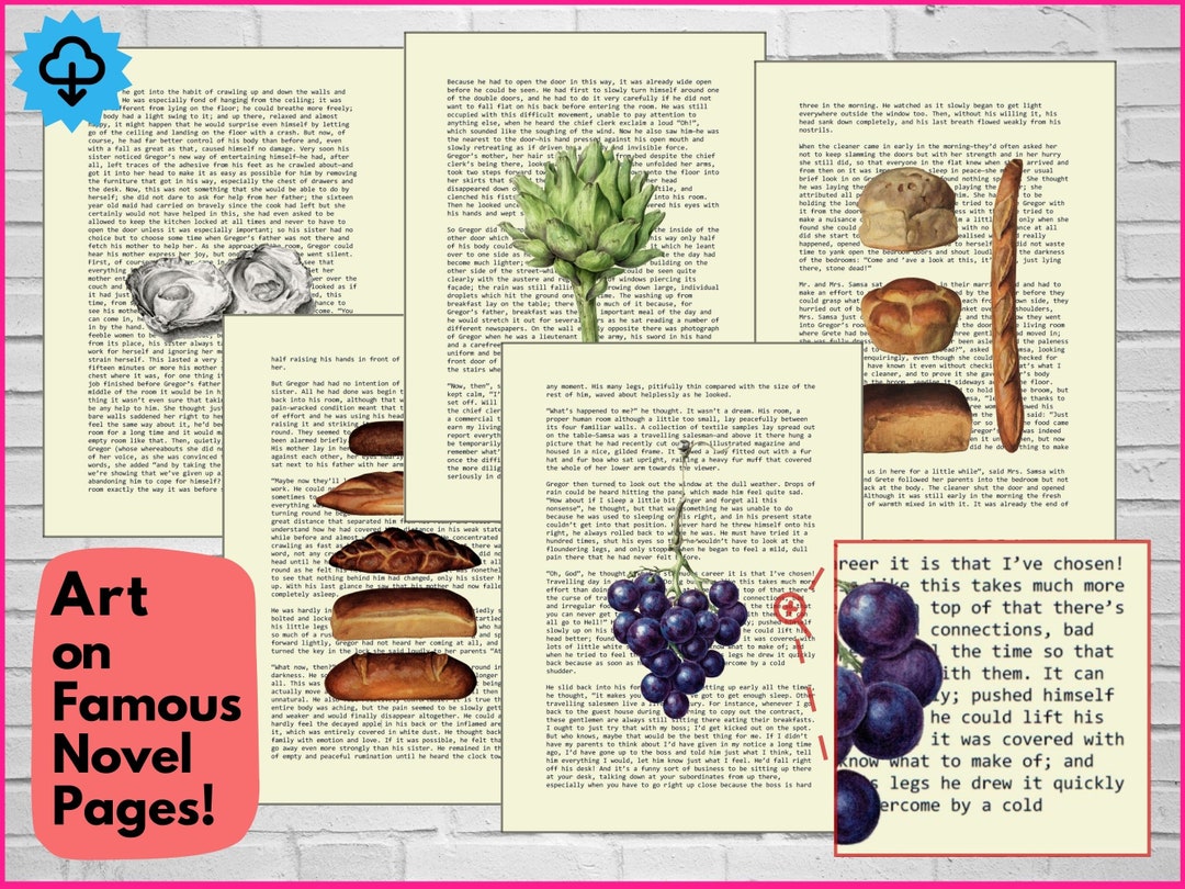 Metamorphosis Foods Printable Art on Novel Pages, Vintage Art, Bread ...