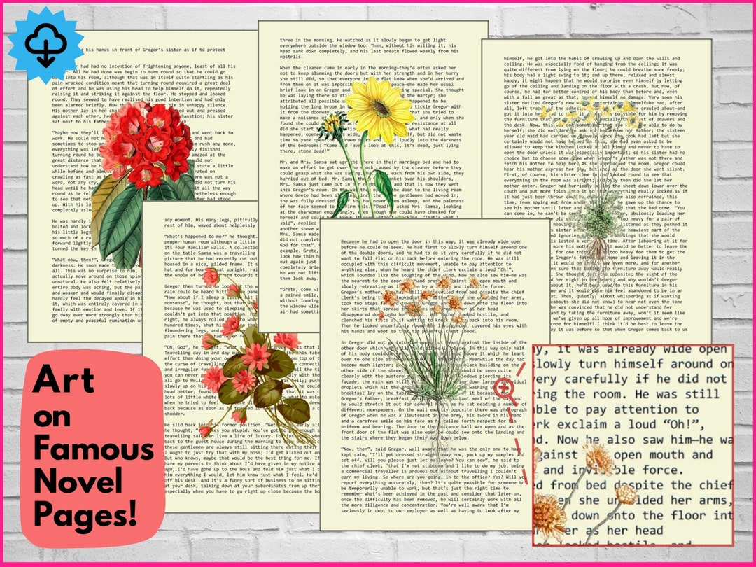 The Metamorphosis Wild Flowers Printable Art on Novel Pages - Etsy