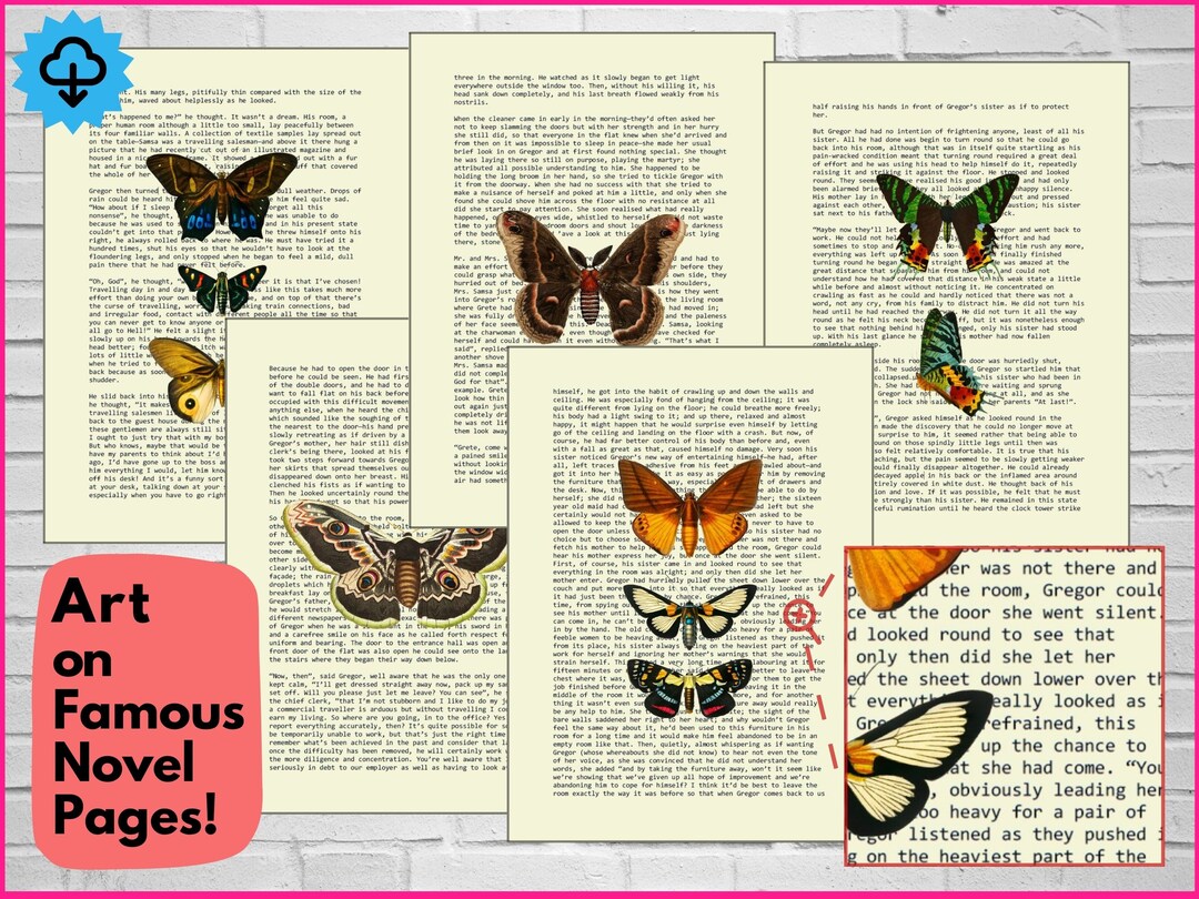 Metamorphosis Butterflies Printable Art on Novel Pages, Poster Art ...