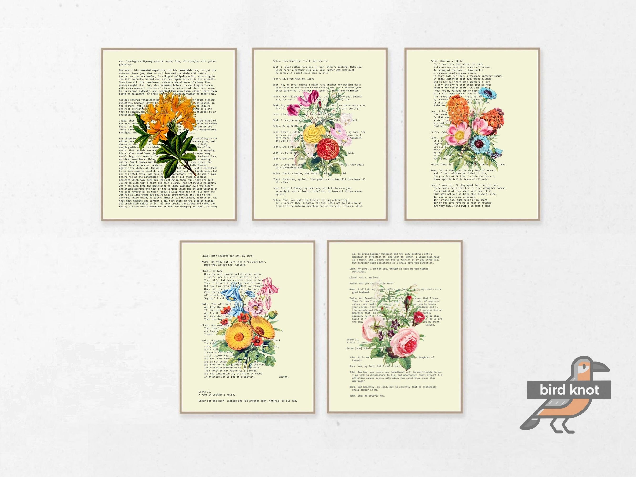 Much Ado About Nothing Flowers Printable Art on Novel Pages - Etsy